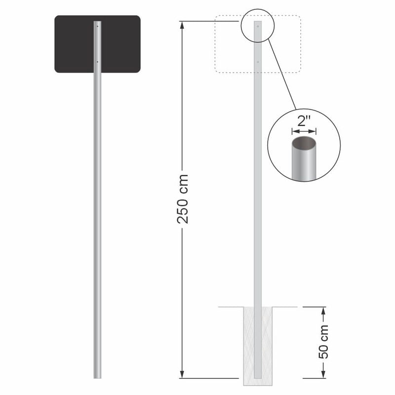 Poste de Placa para Sinalização 2" - 2,5m – Aço Galvanizado - iSinaliza ...